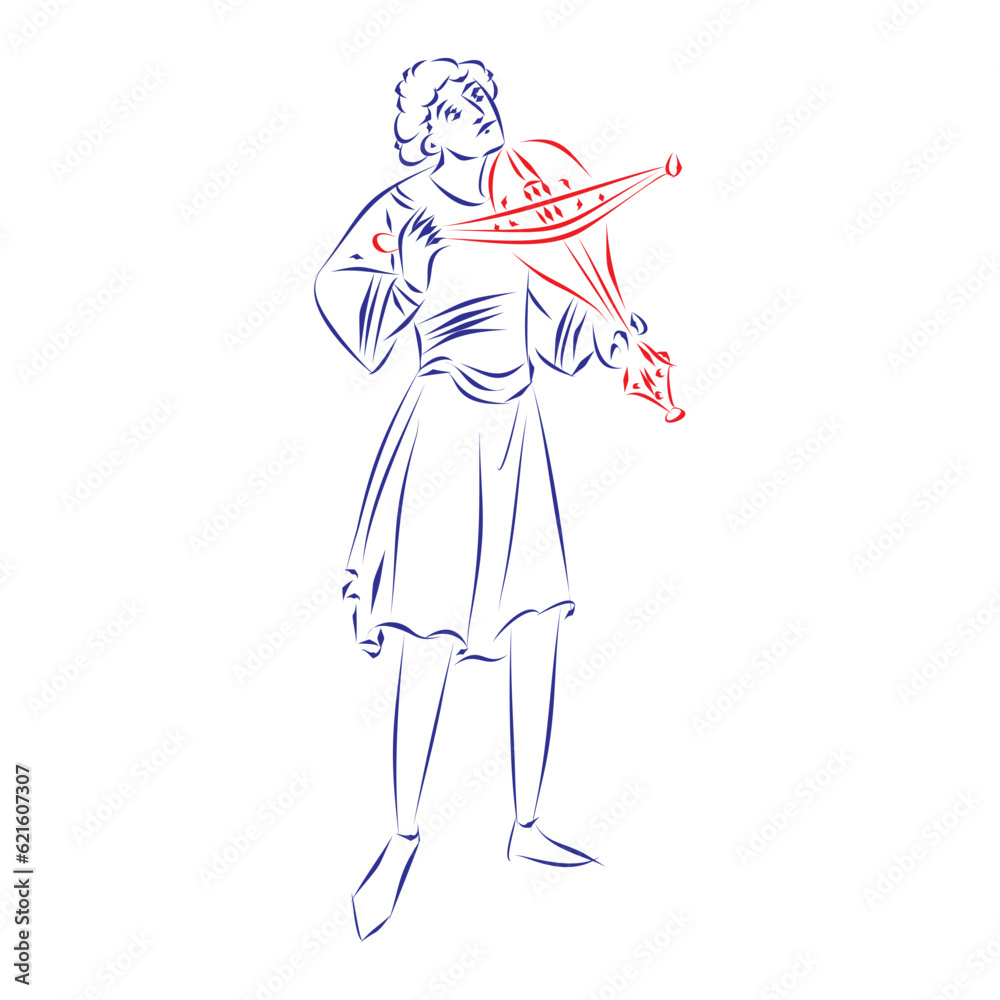 Continuous line drawing of a medieval character playing a rebec ...