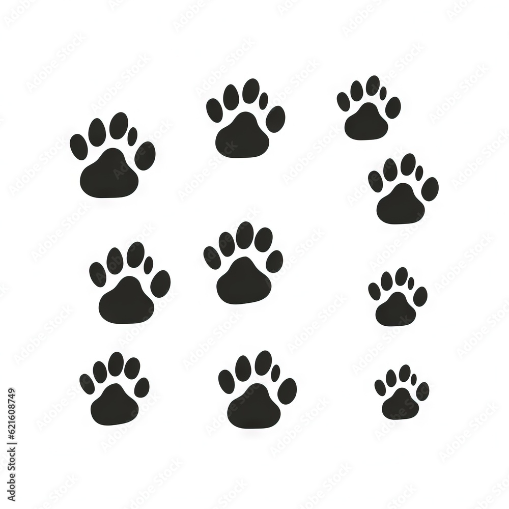 a set of black and white paw prints on a white background with a shadow ...