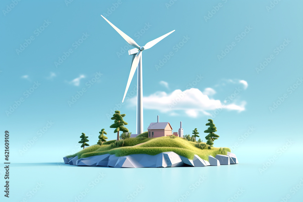 Wind mill, wind turbine. Renewable wind energy. Green alternative ...