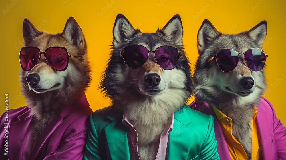 Stylish animal rock band, fashionable portrait of anthropomorphic ...