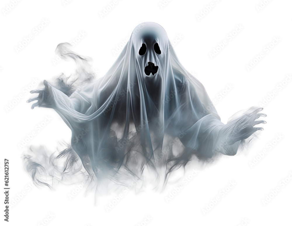 Halloween ghost on transparent background. Spirit figure. PNG element. Generative Ai. Stock ...