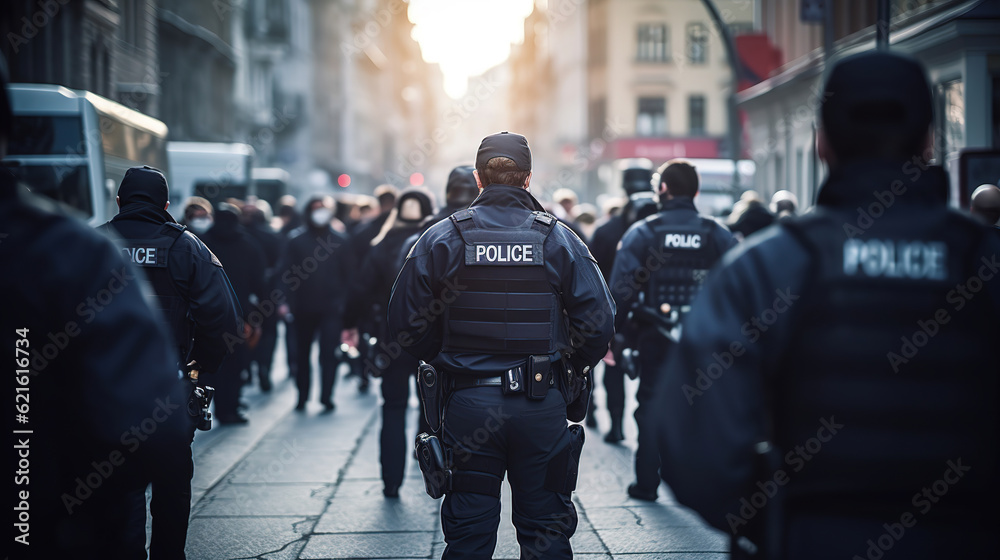 group of police officers donning their uniforms patrolling the city ...