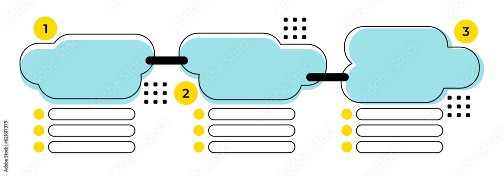 3 steps infographic with cloud shape text boxes. Step by step ...