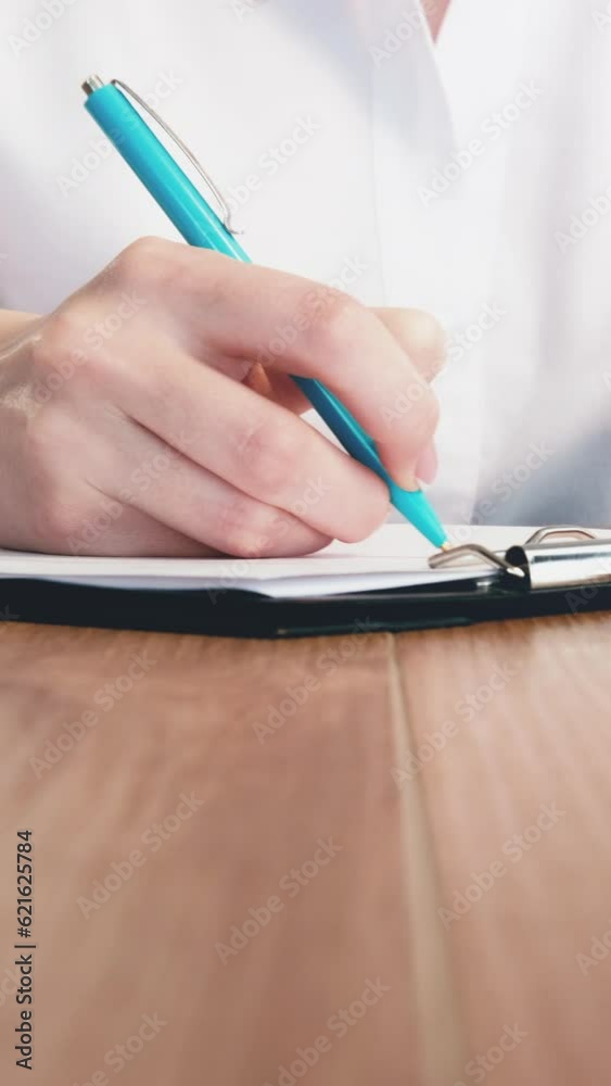 Vertical video. Business letter. Office paperwork. Female woman hand ...