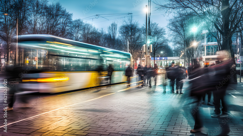 Blurred Motion of Night City Street with Commuters on the Move Stock ...