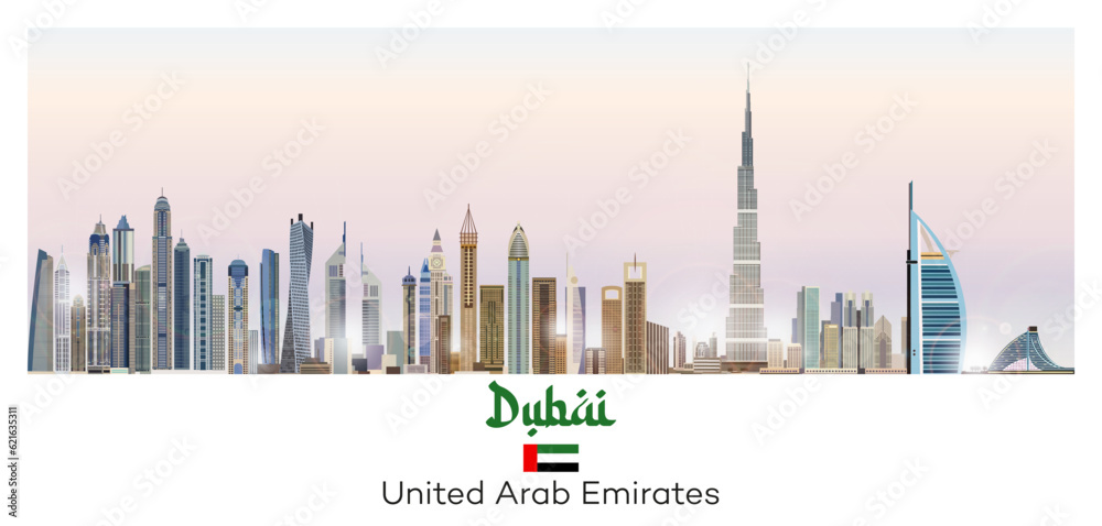 Poster Dubai skyline in bright color palette vector illustration – Wall ...