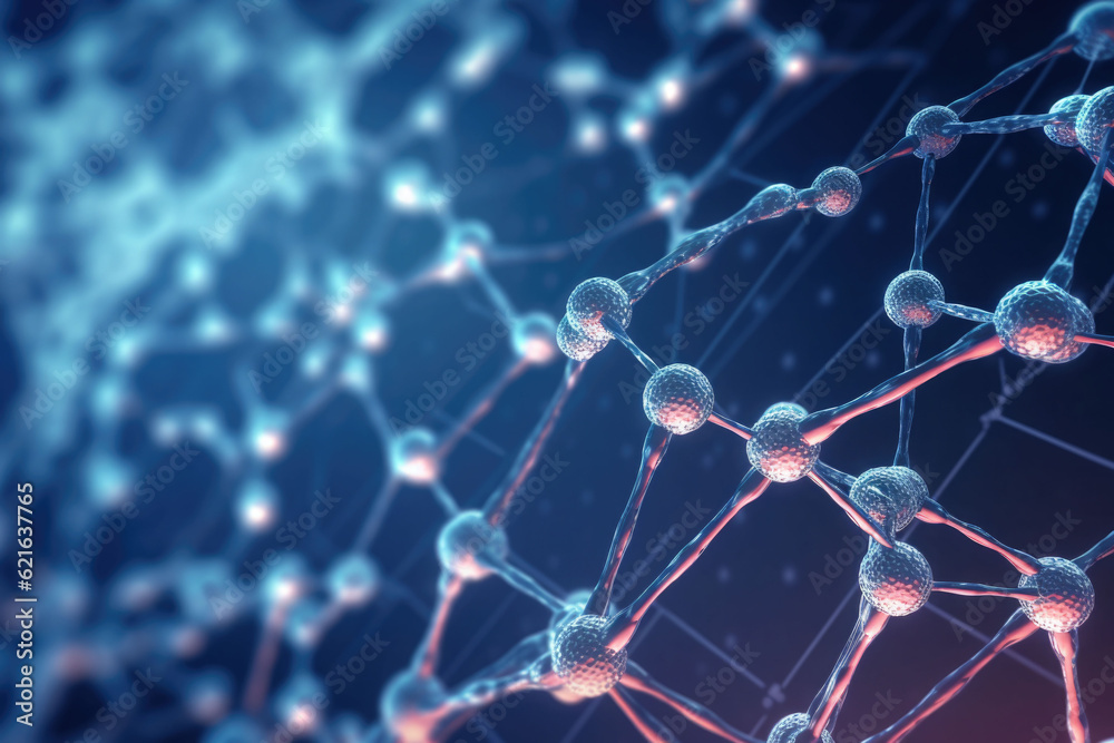 Structure of lattice connecting atoms. Molecule in hi tech style ...