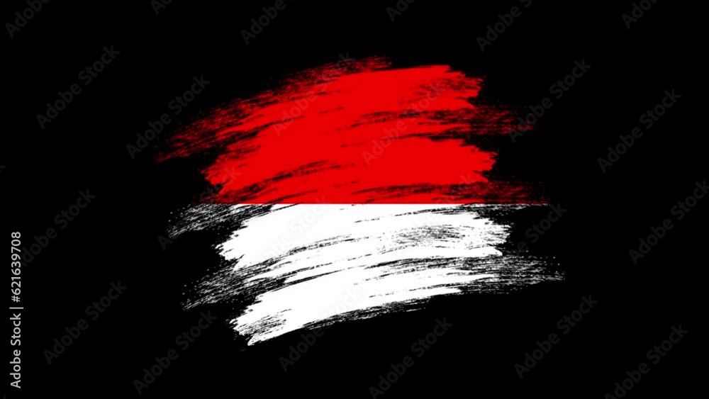 4K Paint Brush Indonesia Flag with Alpha Channel. Waving Brushed ...