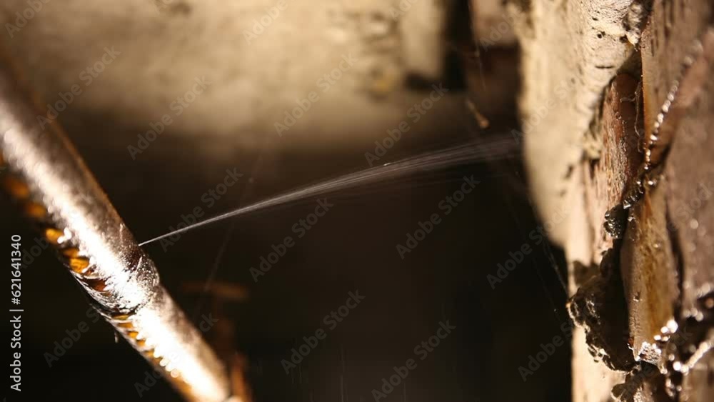 Rusty water pipe leaking under pressure in the basement. Fistula in a ...