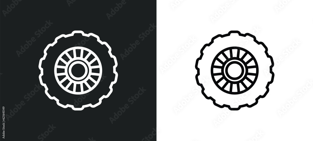 car tyre outline icon in white and black colors. car tyre flat vector ...
