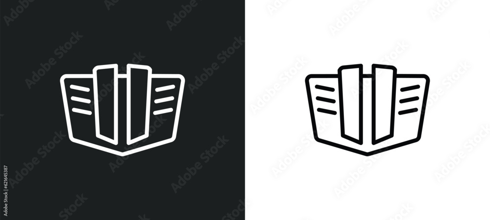 car hood outline icon in white and black colors. car hood flat vector ...