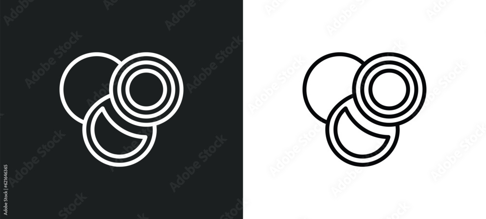 venn diagram outline icon in white and black colors. venn diagram flat ...