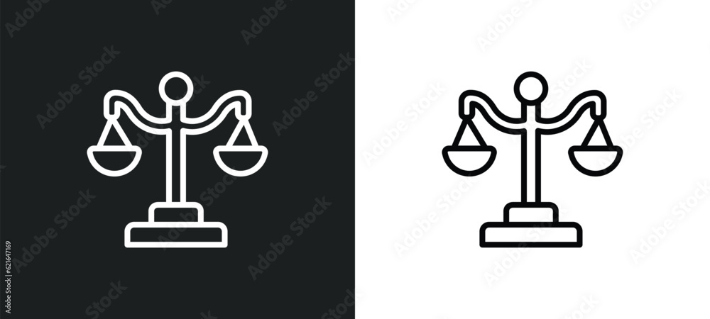 scale in balance outline icon in white and black colors. scale in ...