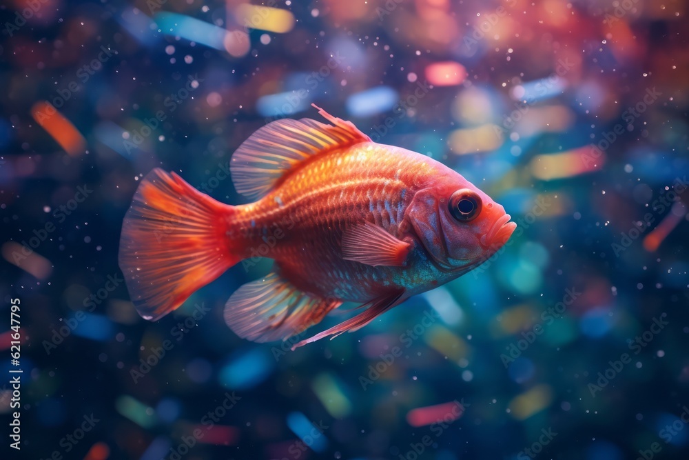 Fotka „A close-up photograph of a fish swimming through a cloud of ...