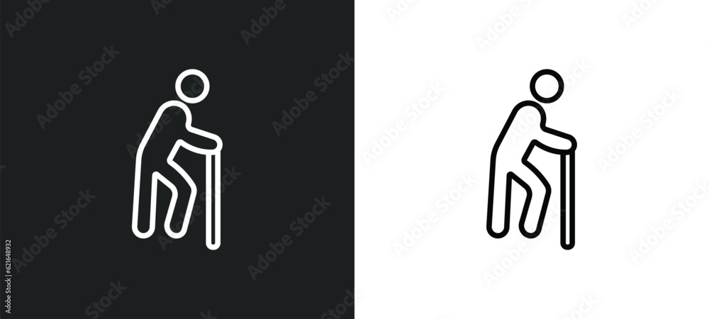 old man walking outline icon in white and black colors. old man walking ...