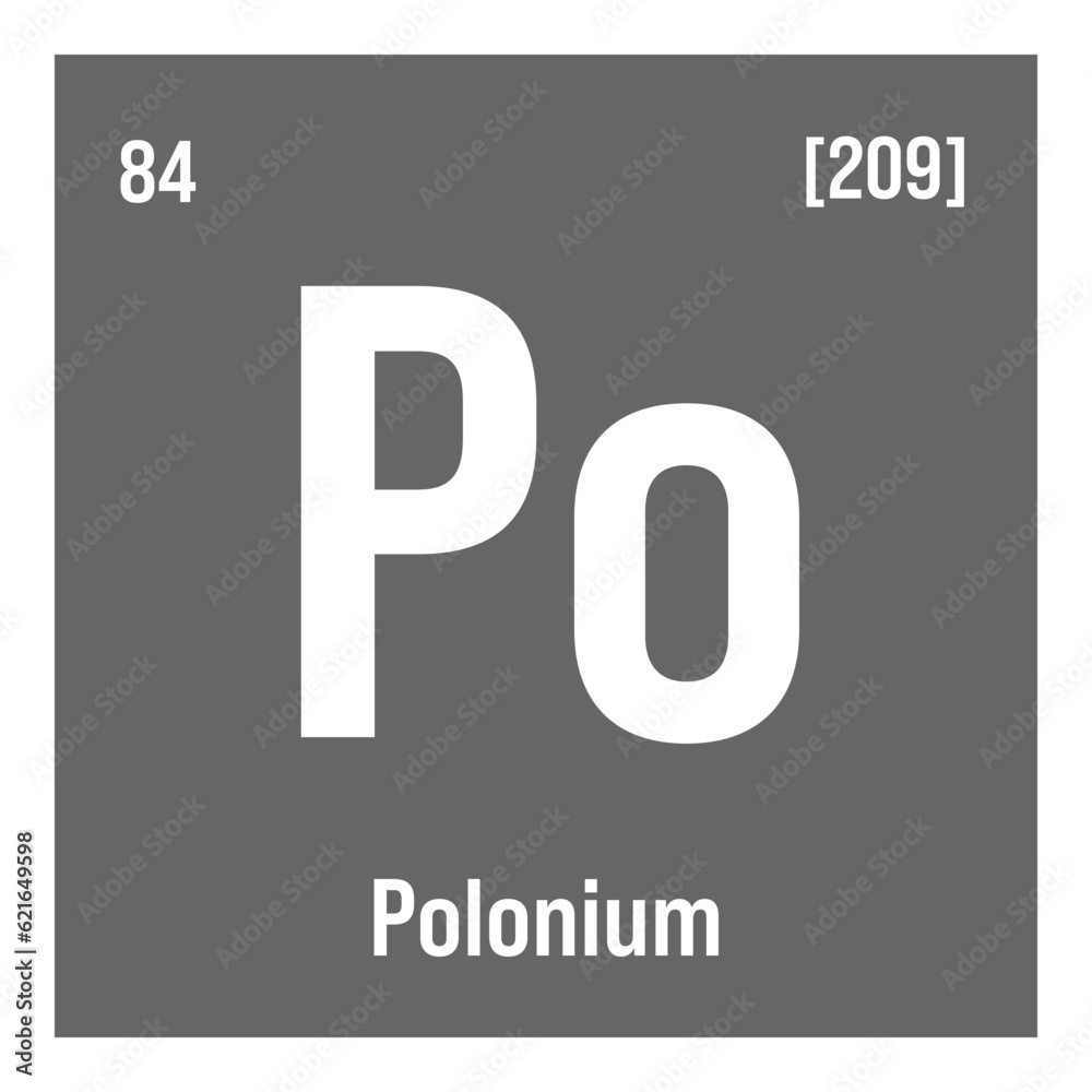 Polonium, Po, periodic table element with name, symbol, atomic number ...