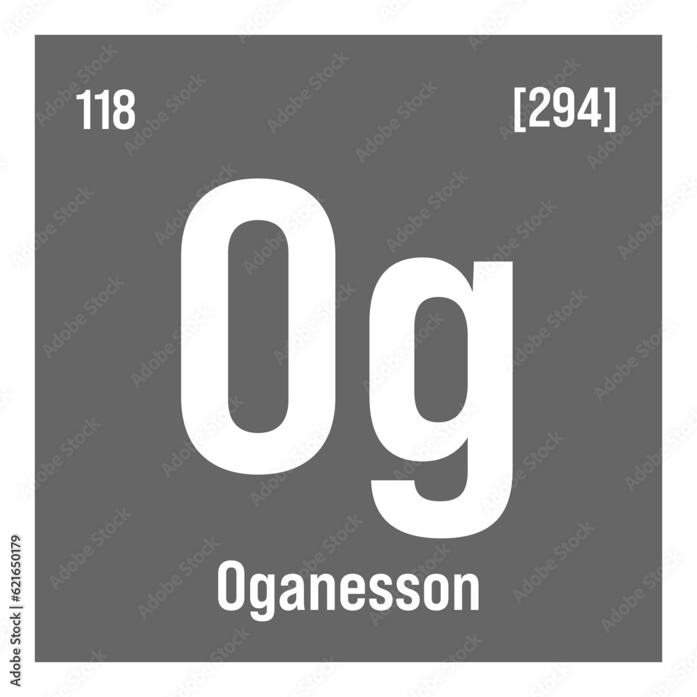 Oganesson, Og, periodic table element with name, symbol, atomic number ...