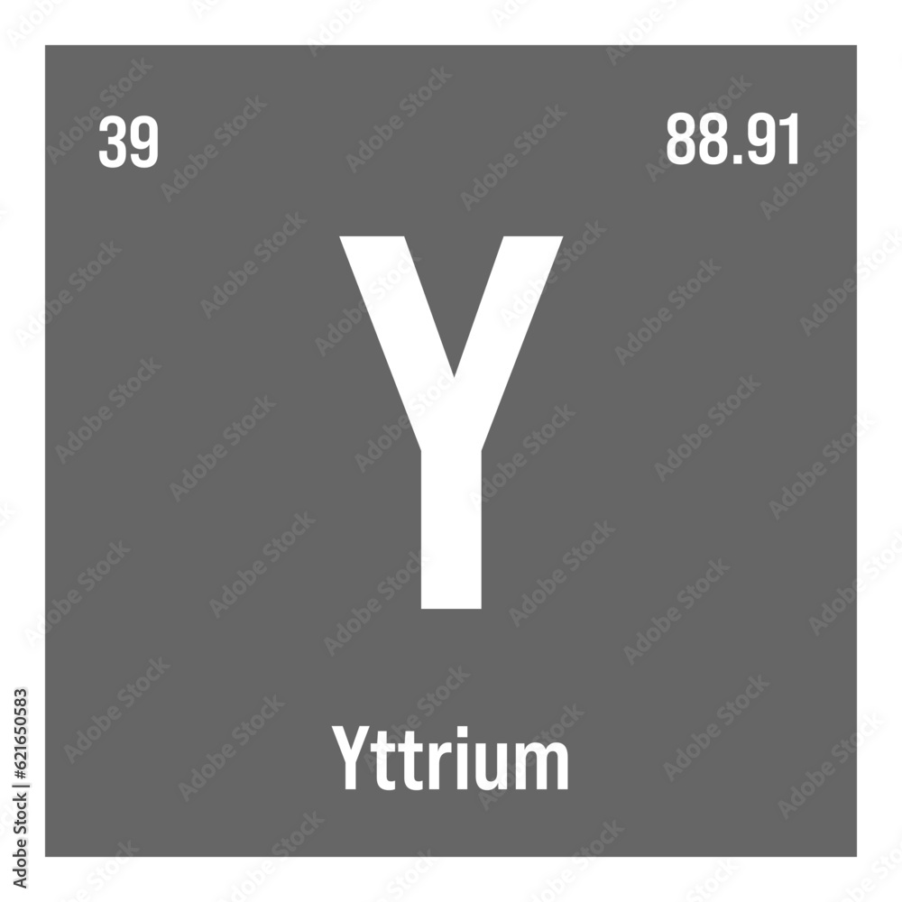 Yttrium, Y, periodic table element with name, symbol, atomic number and ...