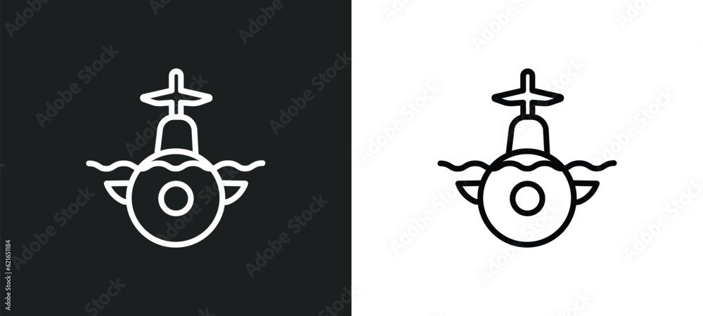 Submarine Front View Outline Icon In White And Black Colors Submarine Front View Flat Vector