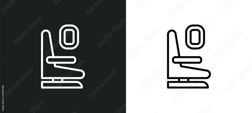 airplane seat outline icon in white and black colors. airplane seat ...