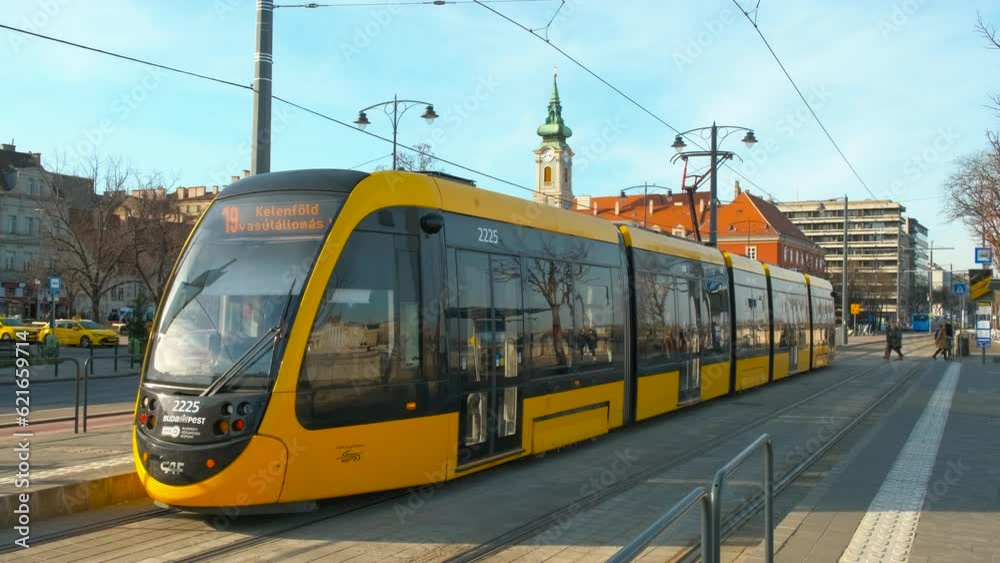 Trams excursion in city directions. A view of fast tramway have a city ...