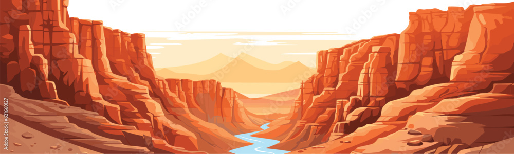 A canyon with a river vector simple 3d smooth cut isolated illustration ...