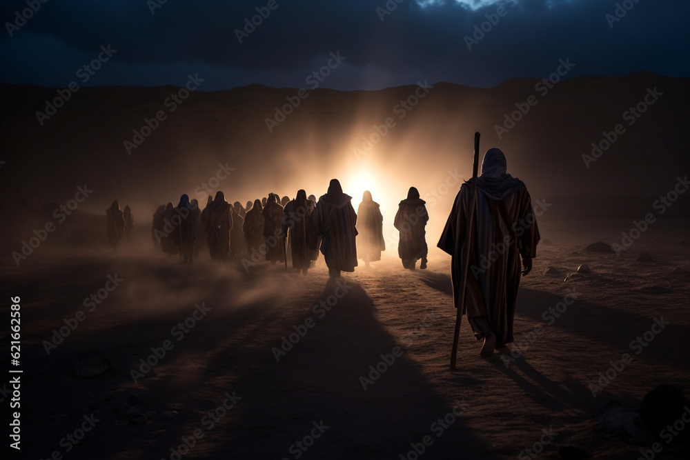 Moses leads the Jews through the desert, Moses led his people to the ...