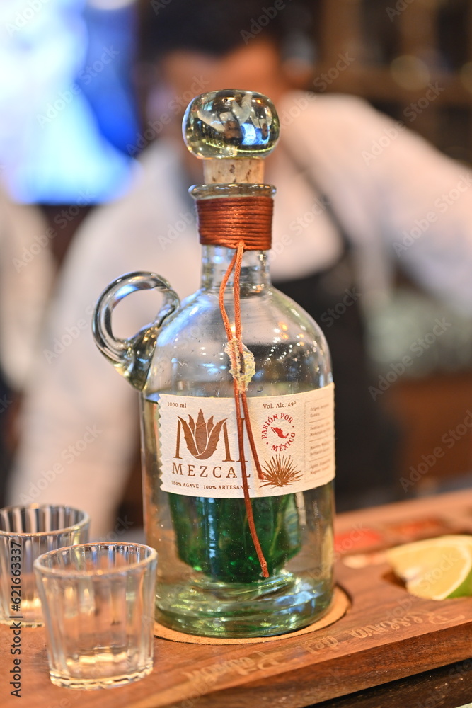 botella de Mezcal artesanal Stock Photo | Adobe Stock