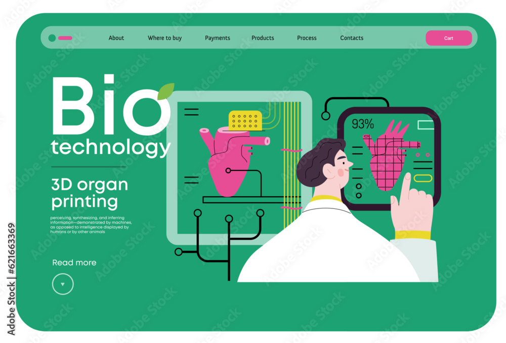 Bio Technology, 3D organ printing -modern flat vector concept ...