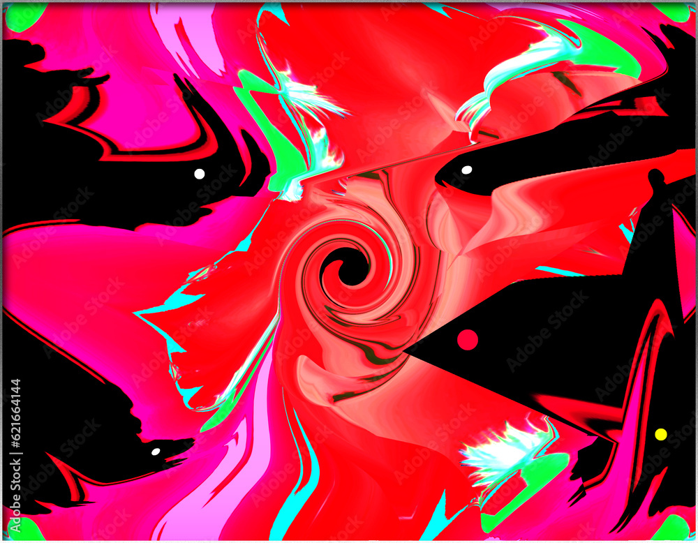 Abstract, Multiple 3d Shapes, Patterns, and Colours, within a Border ...