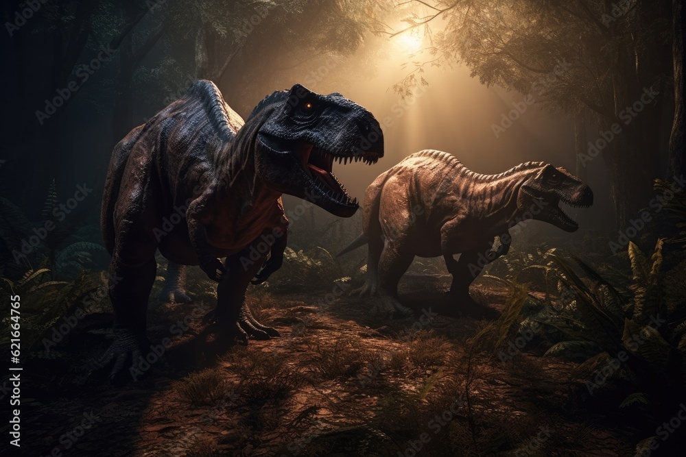 Dinosaurs. Extinct species of animals. Big strong toothy predators ...