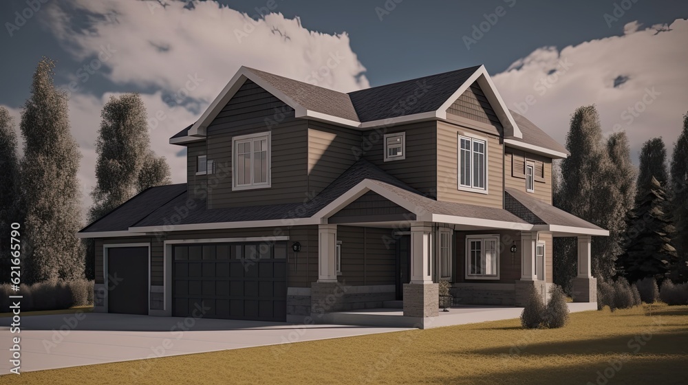 3D Cad rendering of a house on the computer, mockup of house design in ...