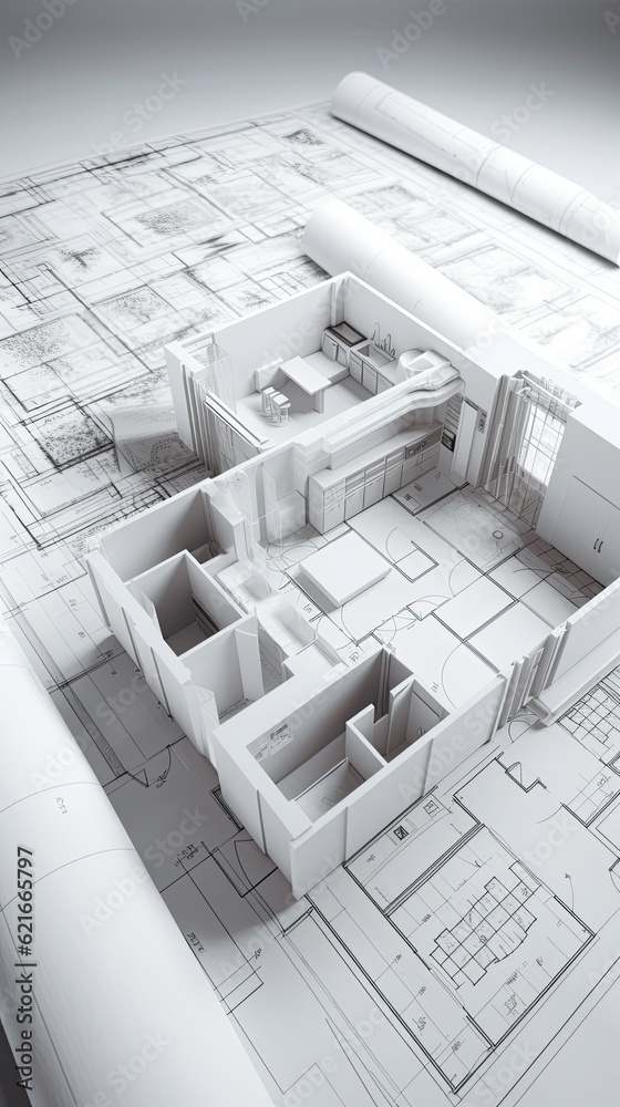 Cad 3d rendering of a house plan, mockup of house design in 3d, cad ...