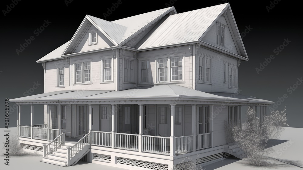 Cad 3d rendering of a house on the computer, mockup of house design in ...