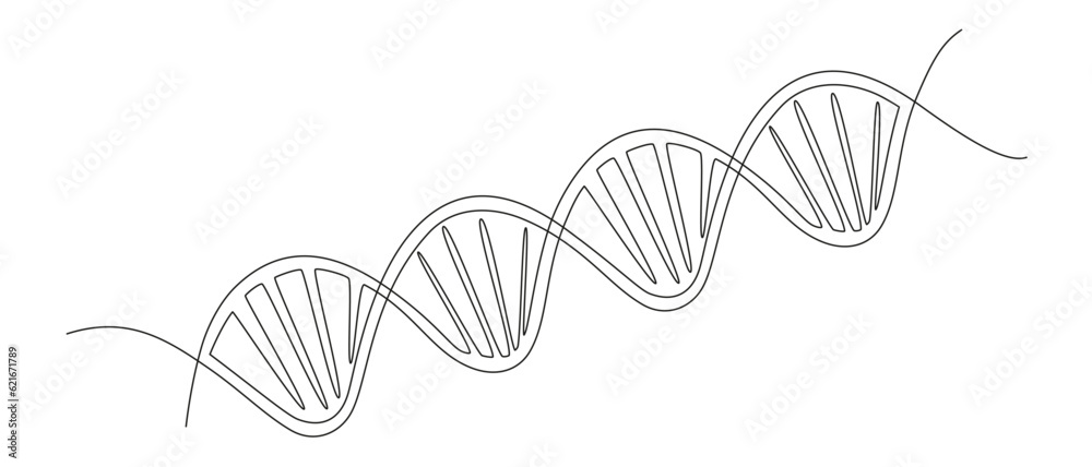 One continuous line drawing of helix DNA. Minimalist concept of medical ...