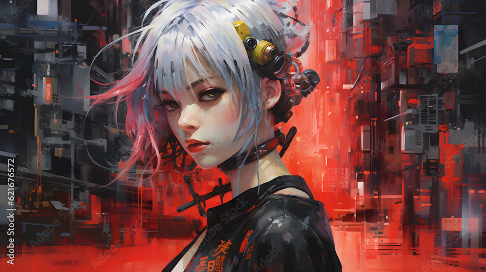 anime girl metal robot cyberpunk Stock Illustration | Adobe Stock