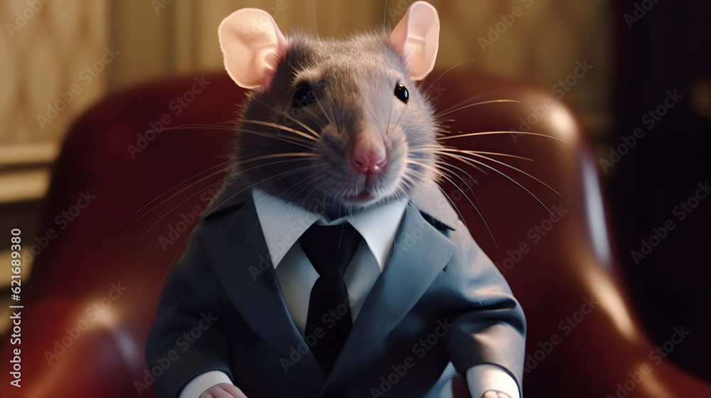 rat as president wearing costume and sitting in president chair. Neural ...