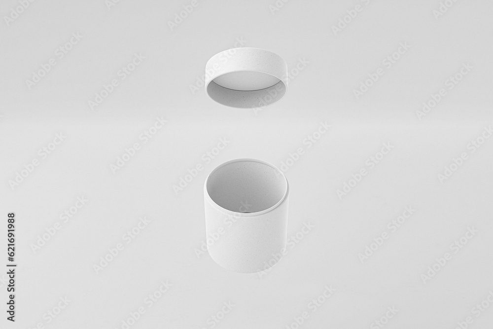 Open Cylinder Paper box mockup, Floating Short paper tube with lid open ...