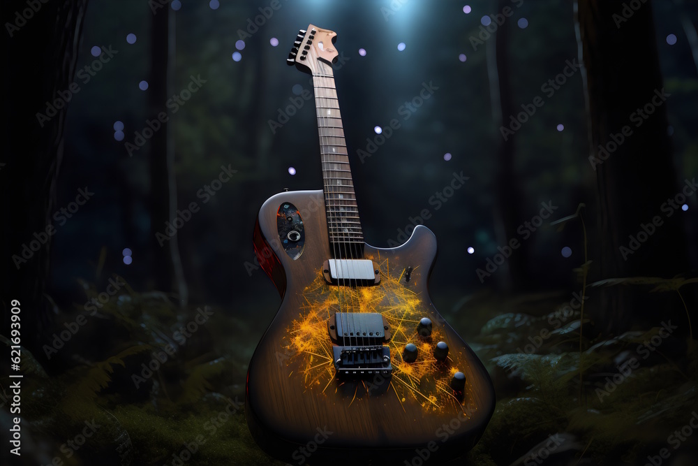 Stranger Things Style Electric Guitar - Haunting Close-Up on Wood Floor ...