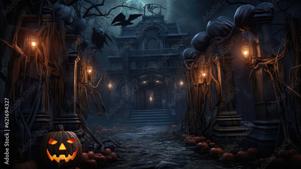 Moonlit Haunted House: Spooky Halloween Image with AI and Generative AI ...