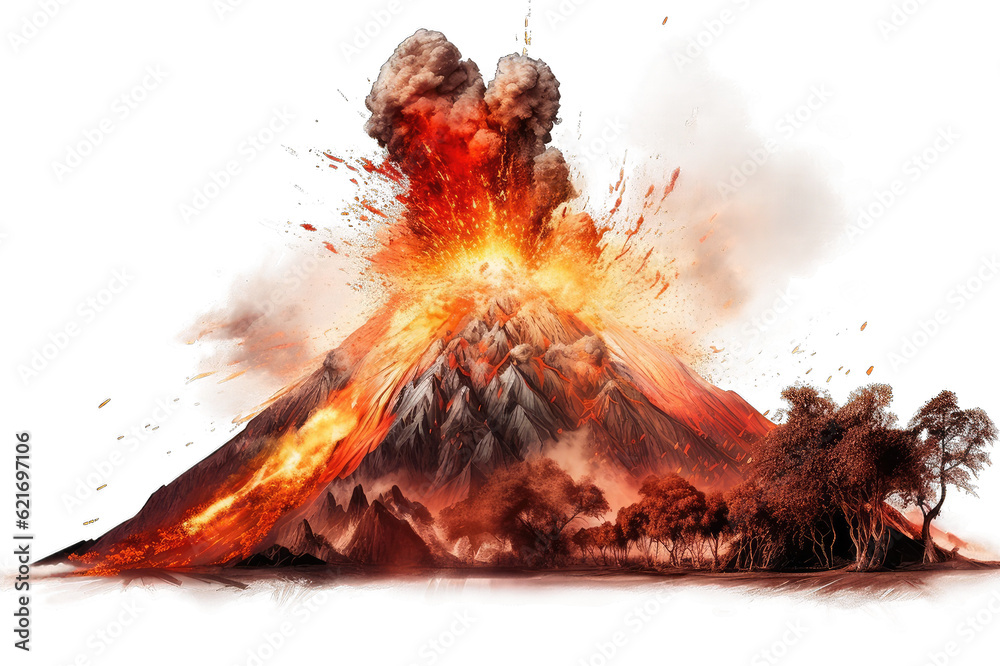 Massive volcano eruption. Volcano eruption isolated on transparent ...