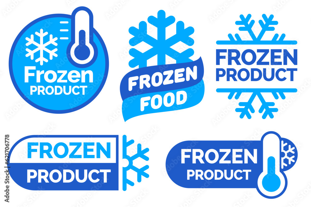Frozen product vector food package label. Fresh frozen product ...