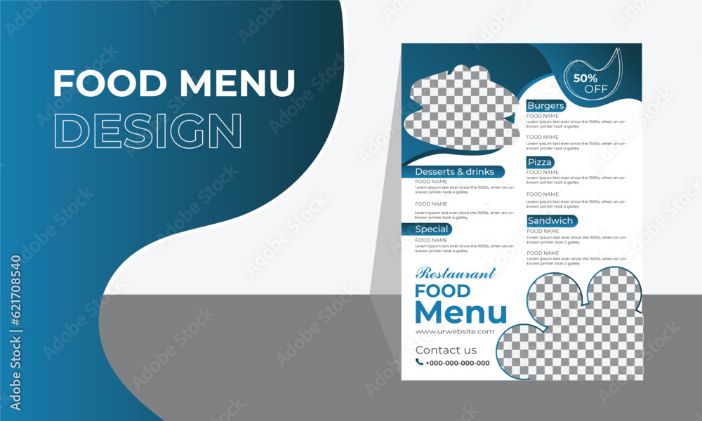 Restaurant food menu and vector flyer design template. A4 size flyer ...