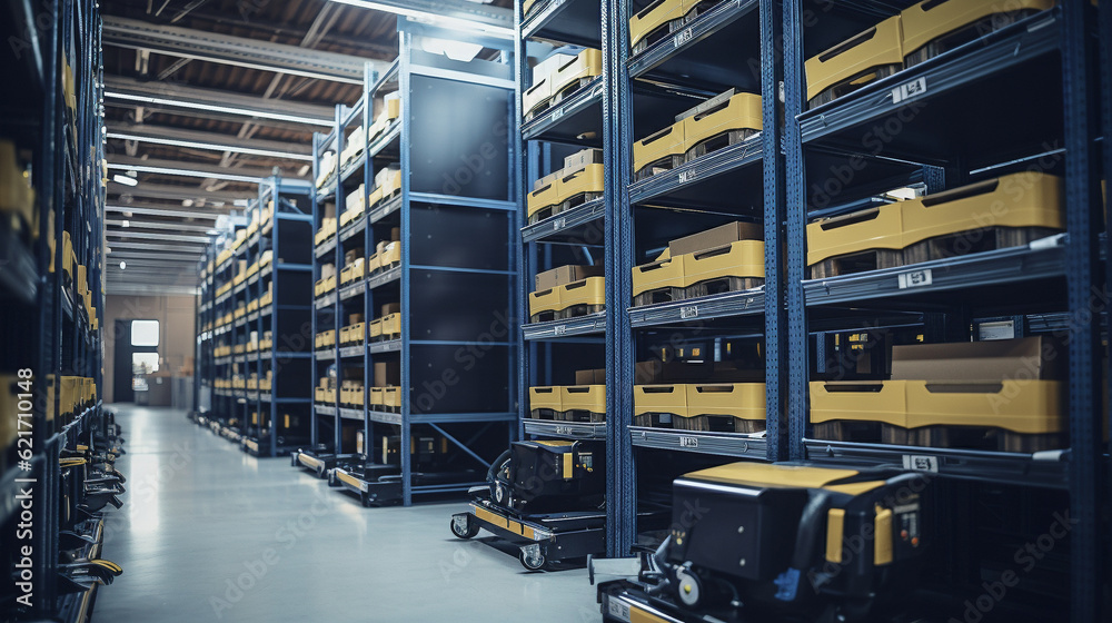 Automatic robotic working for sorting arrange product storage on shelf ...