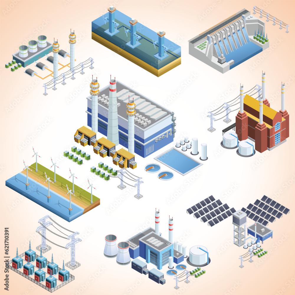 electricity generation plants images set vector eco friendly technology ...