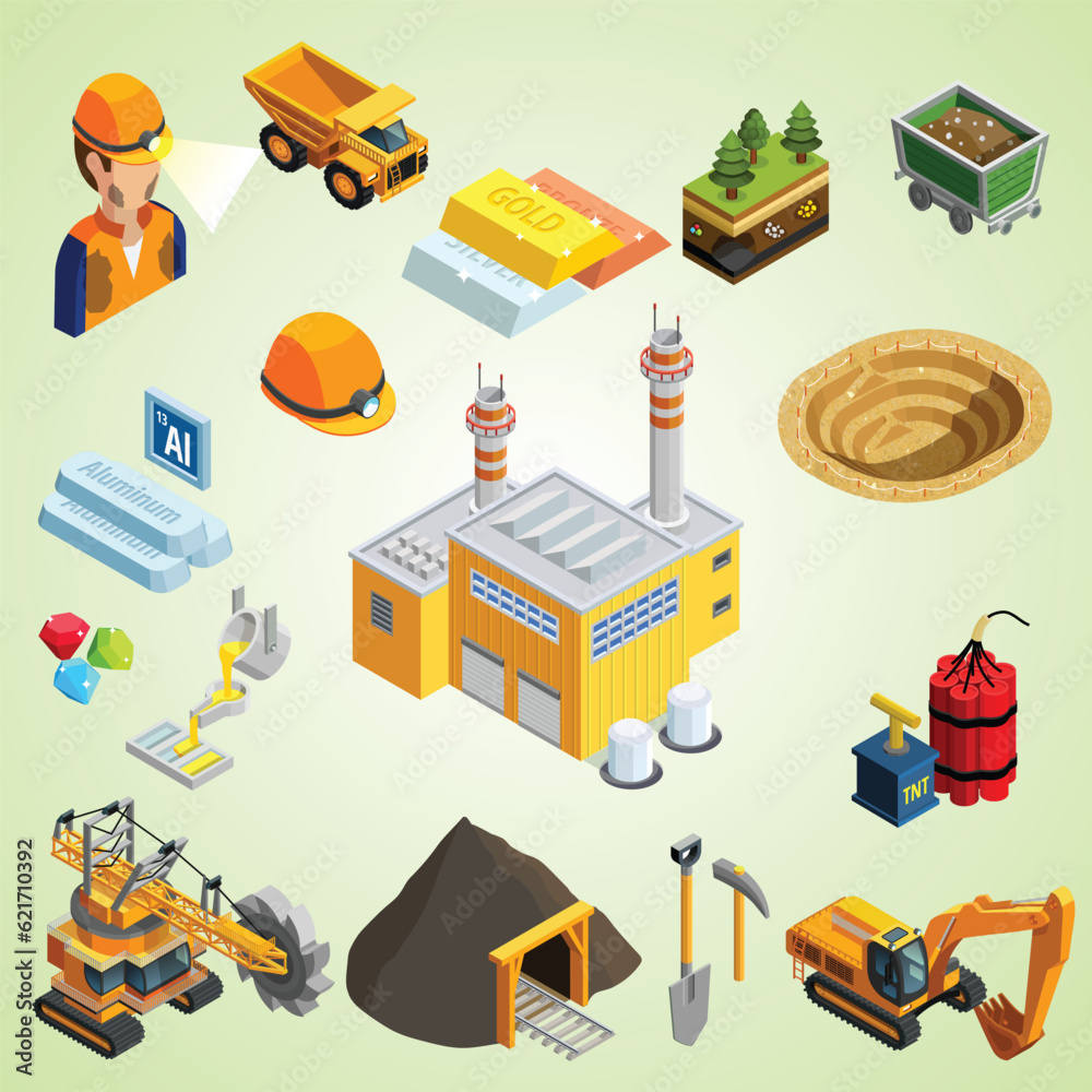mining isometric icons set vector isometric set of icons with mining ...