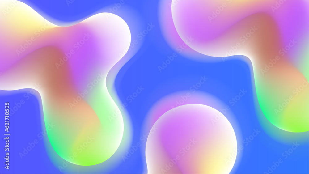 Gradient background with colorful morphing shapes. Meatball spheres. Morphing colorful blobs ...