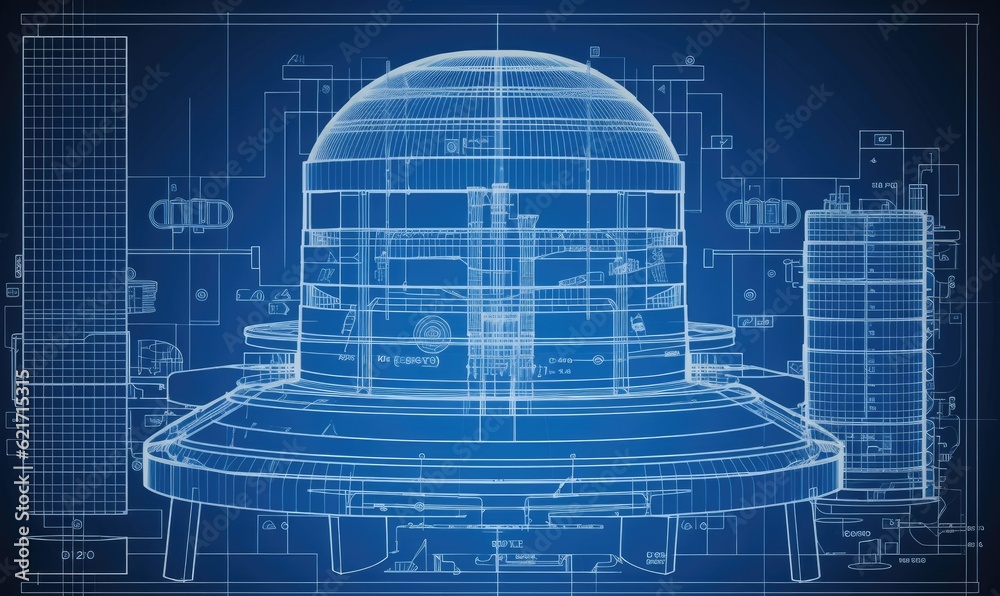 Infographic blueprint presents a comprehensive technical drawing of a ...