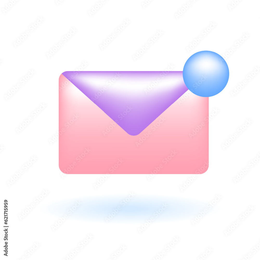 3D Notification Envelope Email Inbox Icon. Social Media Network Concept ...