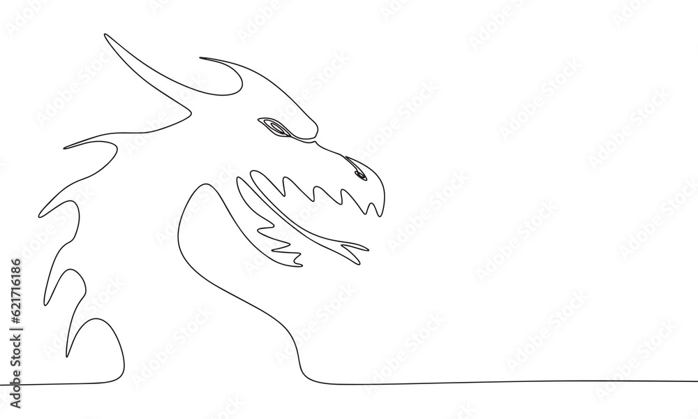 Head of dragon, symbol 2024 silhouette vector. One line continuous ...